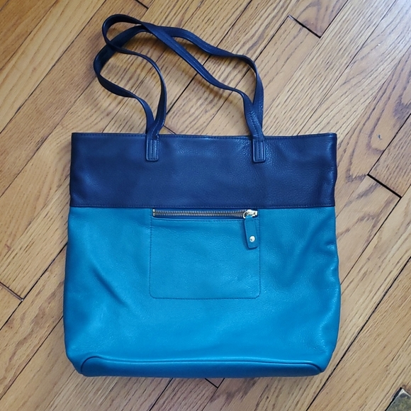 Talbots | Bags | Talbots Colorblock Leather Tote Bag With Zipper ...